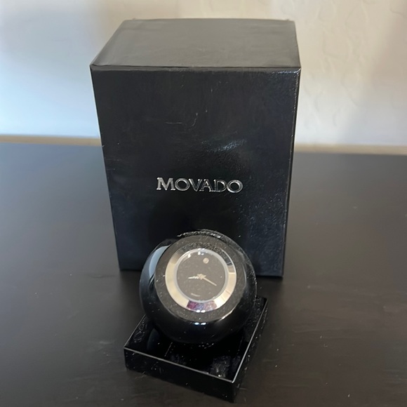 Movado | Other | Movado Black Clock Round Sits In Stand About 2in ...